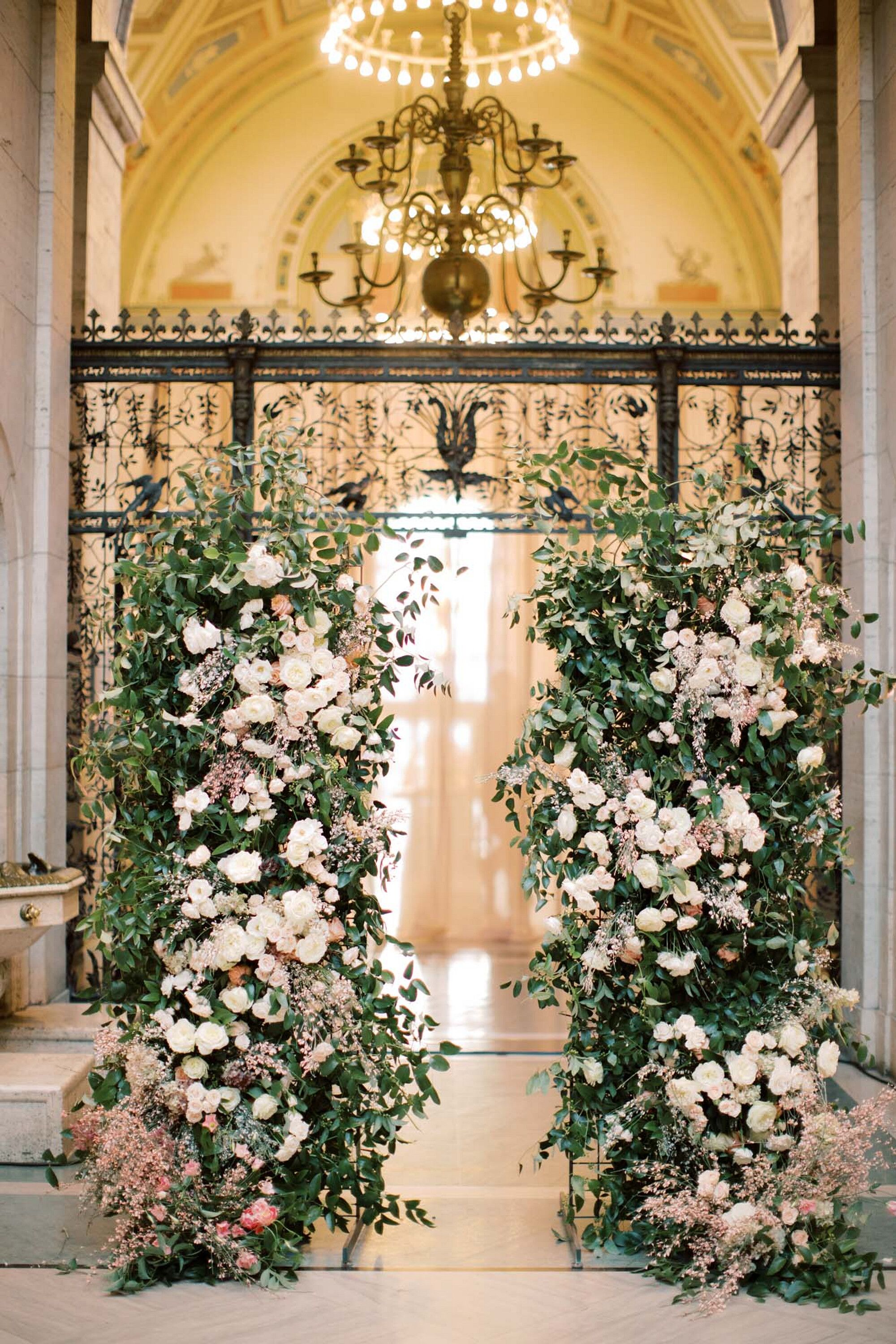 Dramatic Floral Installation at Detroit Institute of Arts Wedding