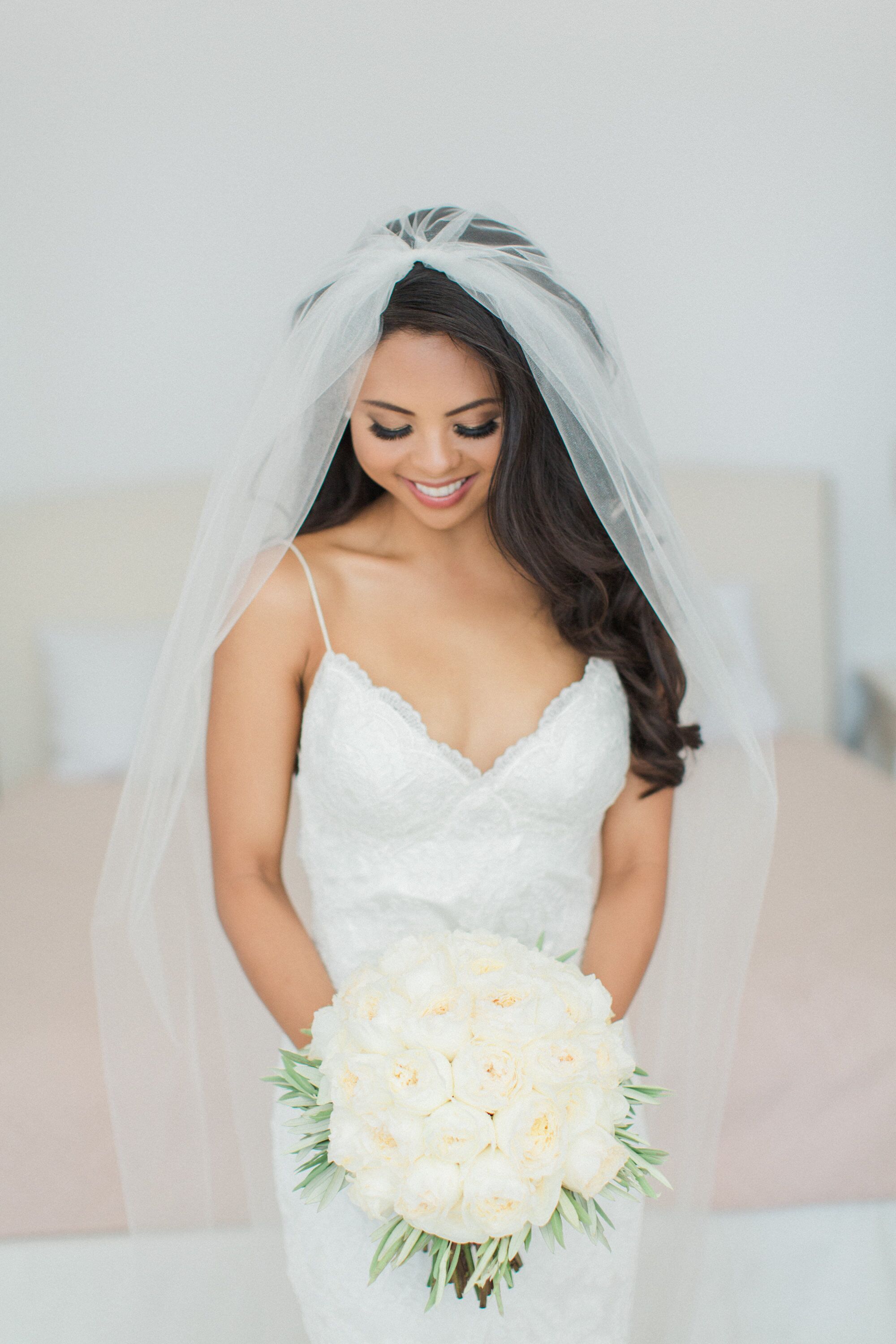 Bridal Bouquet of White Roses and Olive Leaves