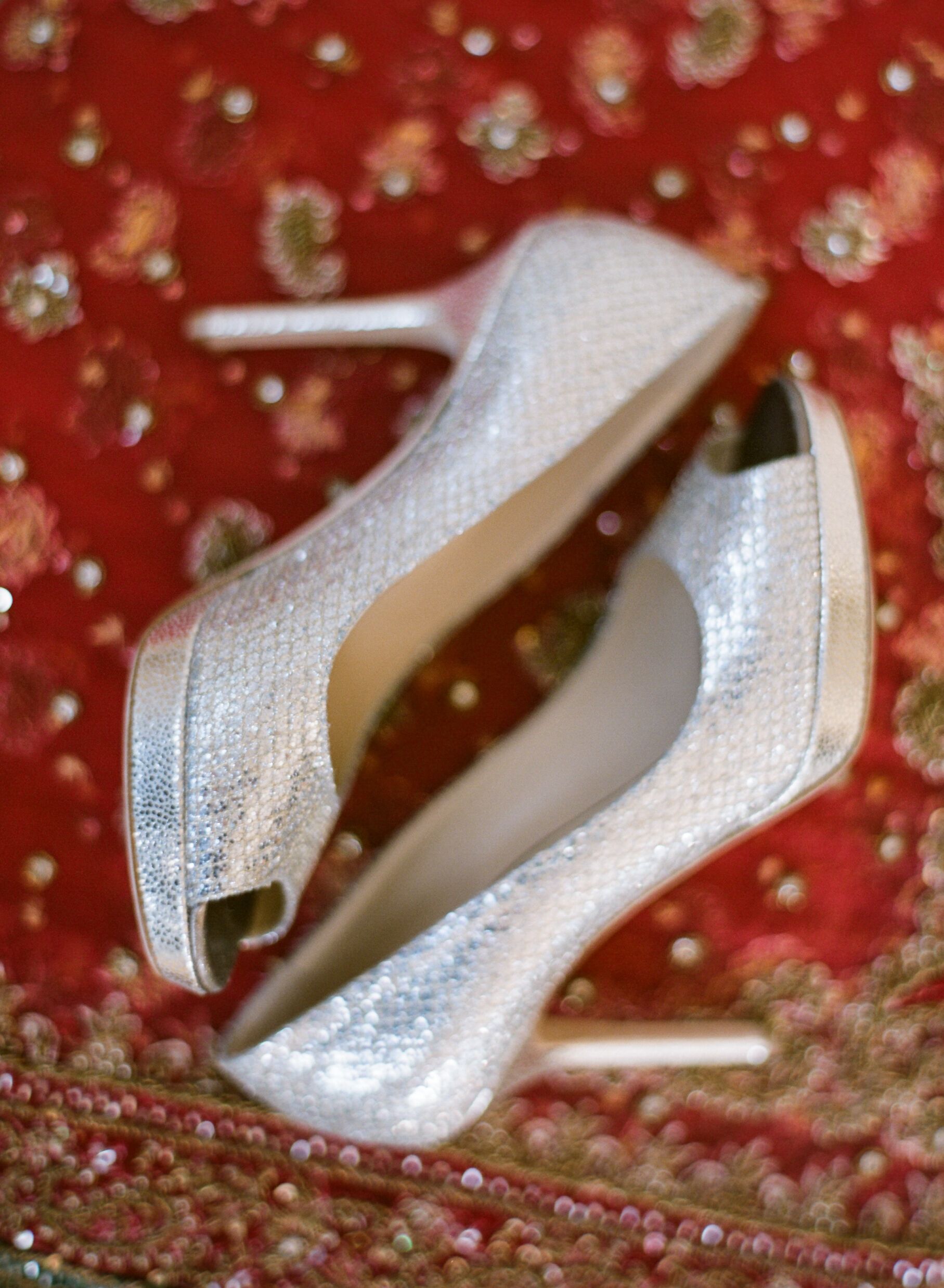 Sparkly Gold Peep-Toe Pumps