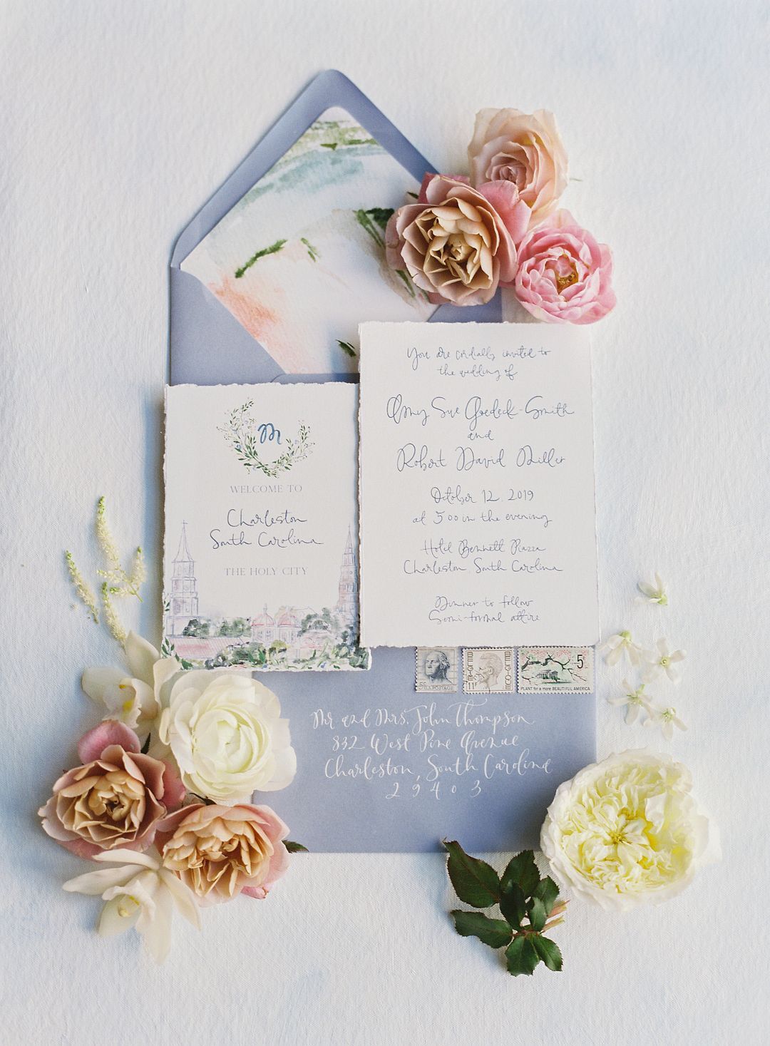 Simple Blue-and-White Wedding Invitations