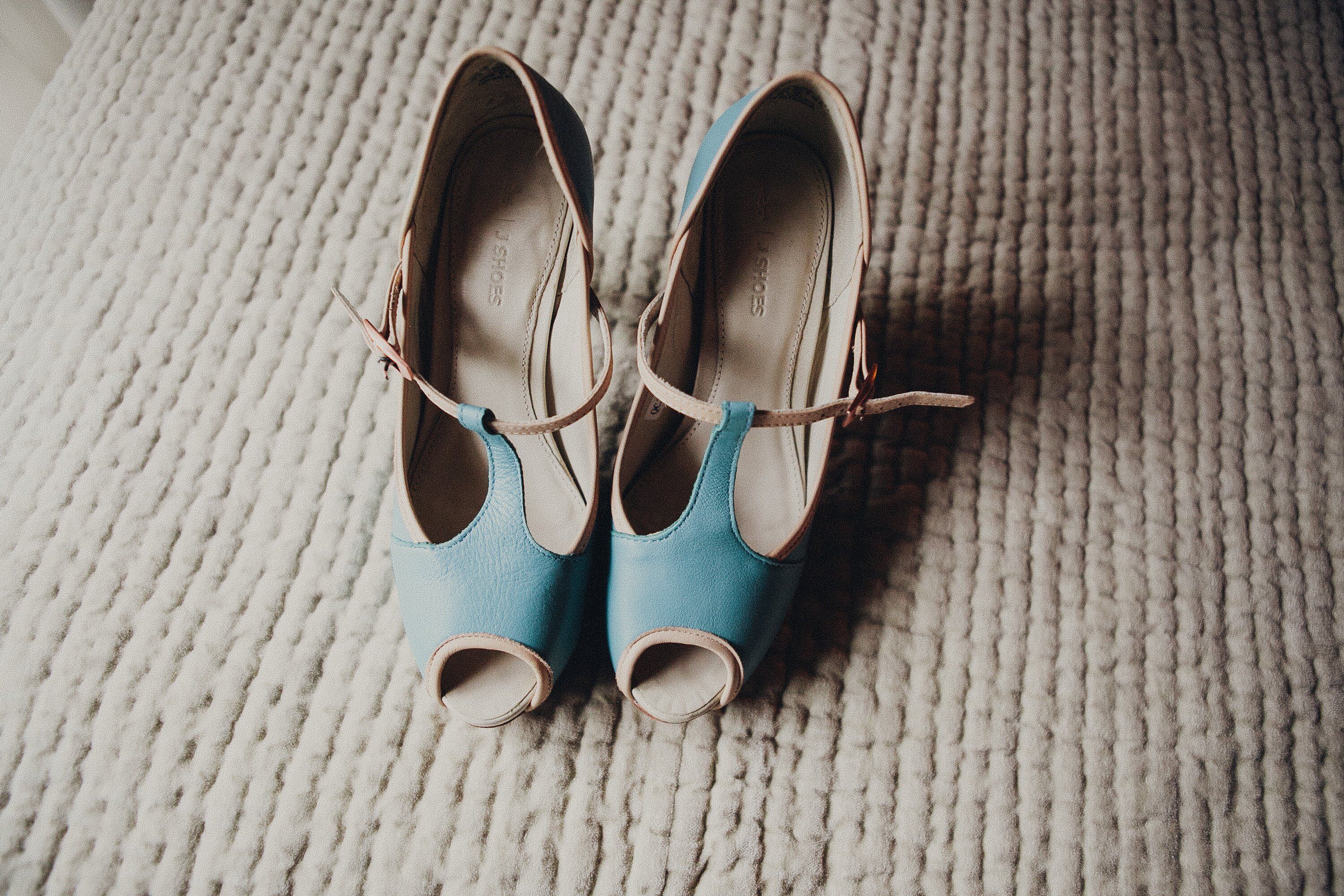 Blue Peep-Toe Bridal Shoes