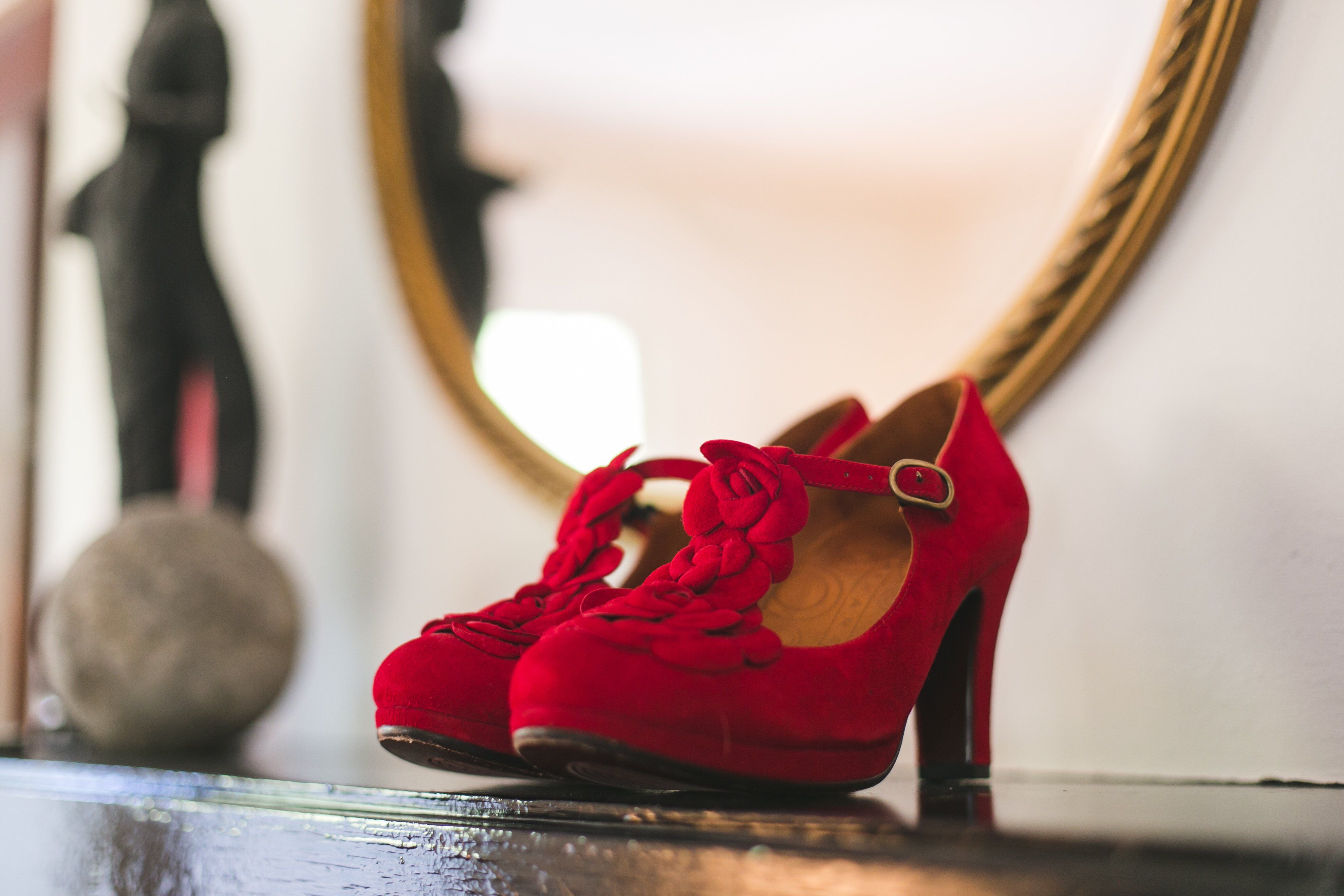 Red Vintage-Inspired Suede Heels