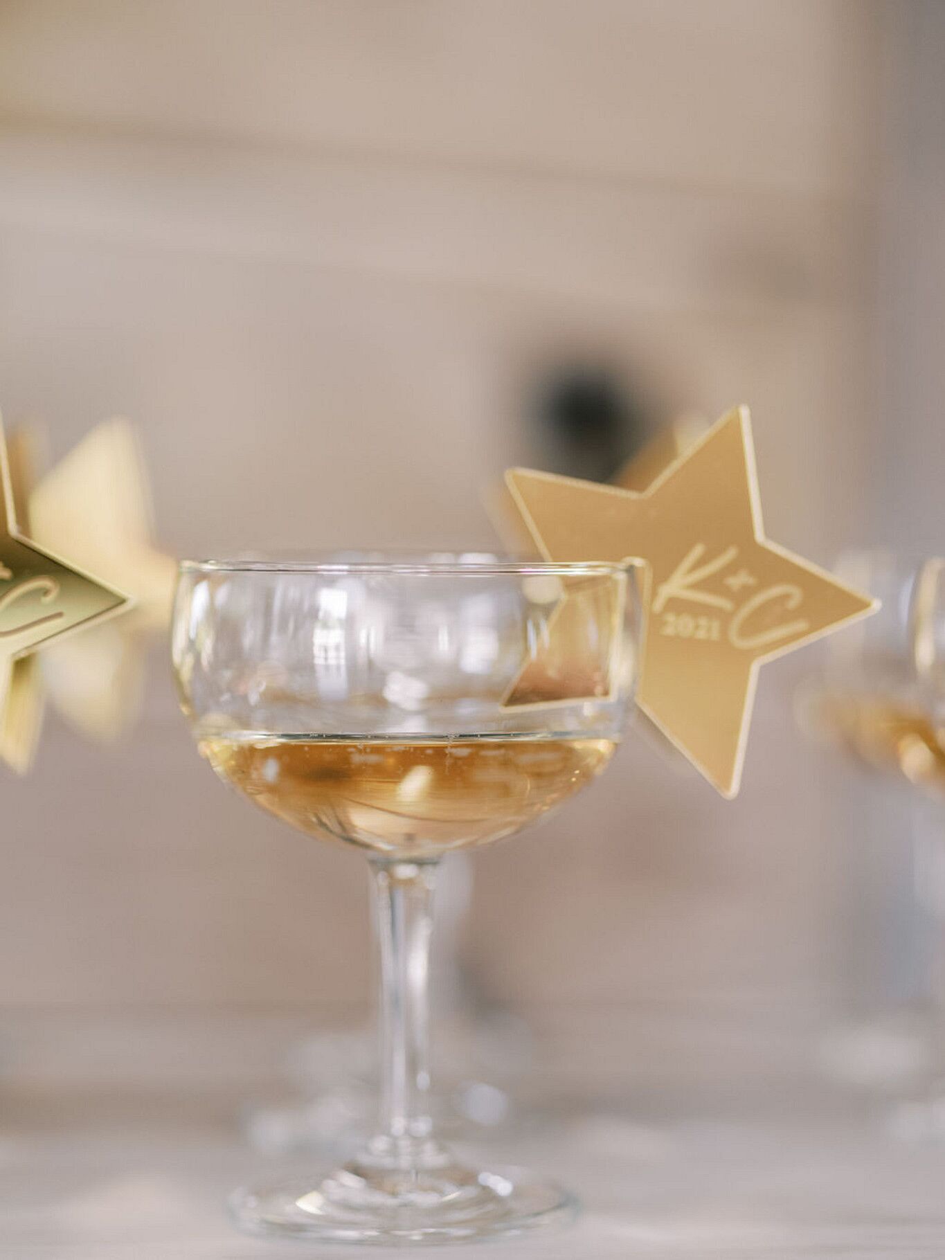 Coupe Glass With Custom Gold Star Drink Marker for Rehearsal Dinner